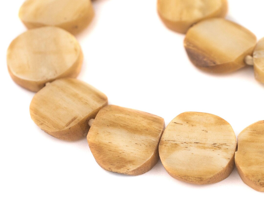 30 Light Brown Kenya Bone Beads Circular: Bone Spacer Beads Flat Shaped ...