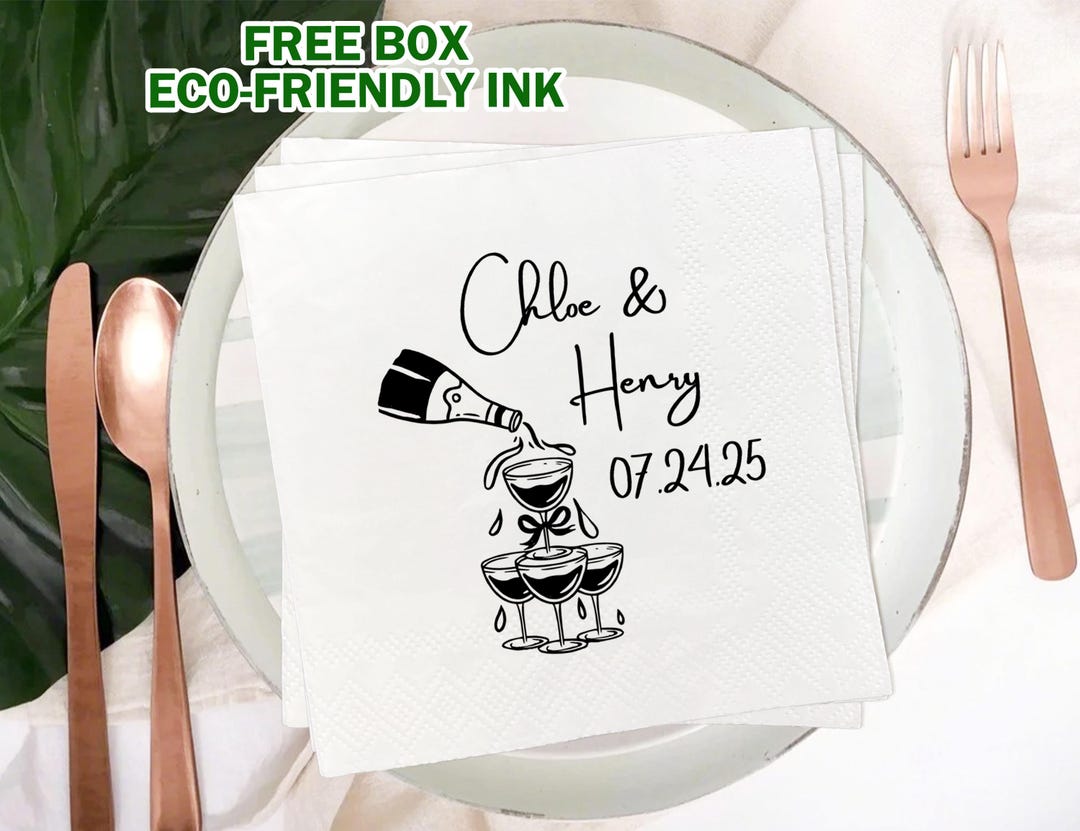Custom Champagne Tower Wedding Cocktail Napkins/personalized Wedding ...