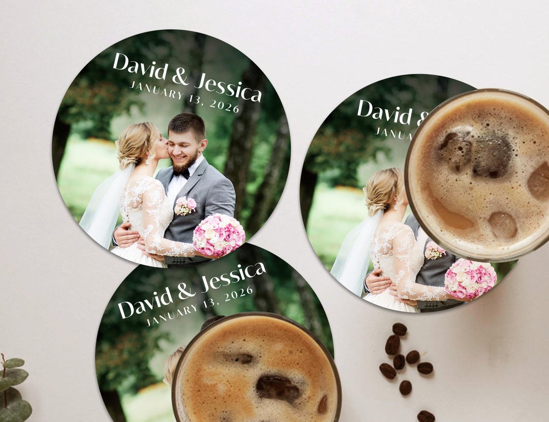 Save the Date Coasters With QR Code, Custom Wedding Photo Coaster ...