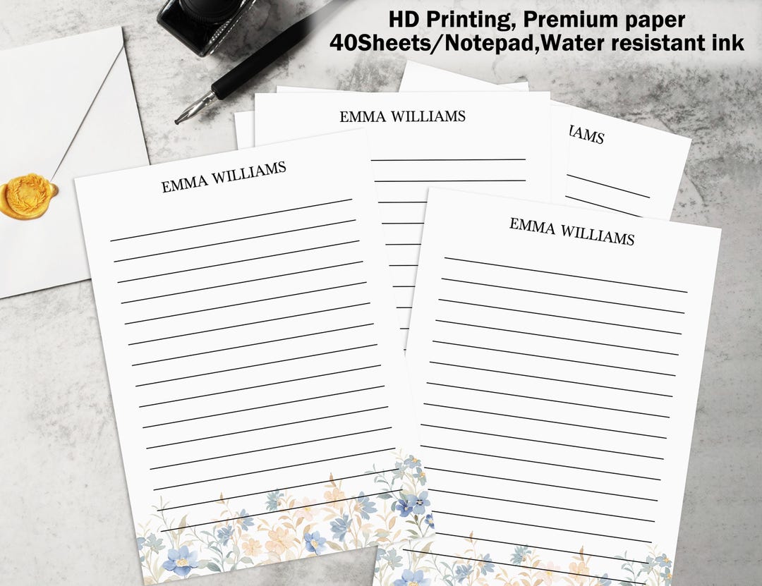 Personalized Note Pad With Name Custom Floral Writing Pad Lined or ...