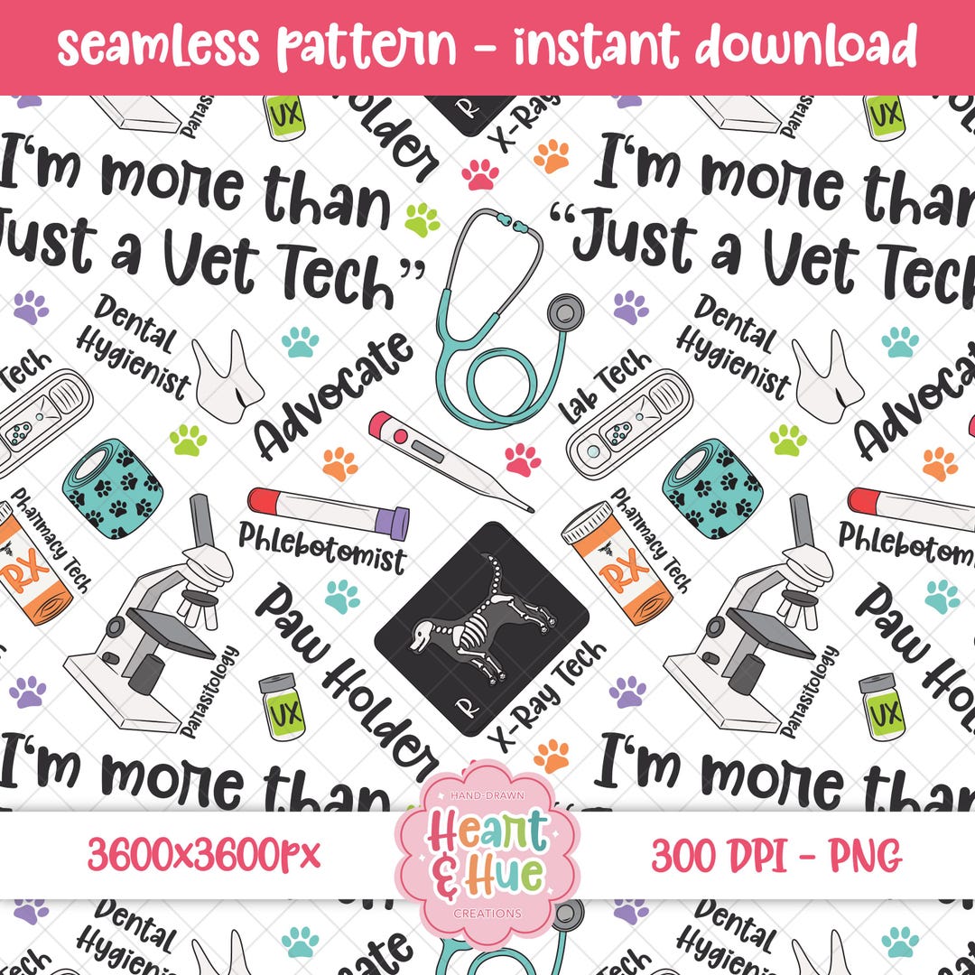 Vet Tech Seamless Files 300 DPI PNG Bundle Instant Download Digital ...