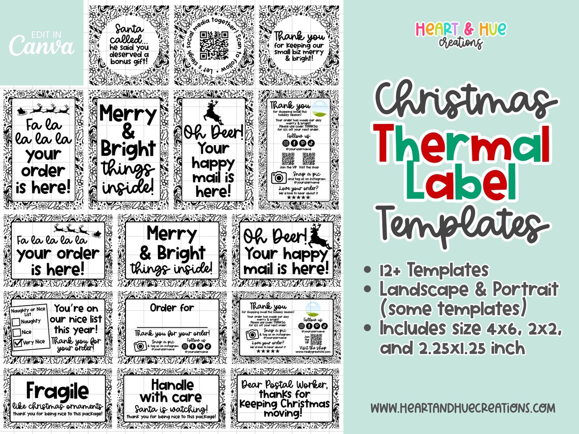 Christmas Thermal Label Templates | Canva Template | Christmas Canva ...