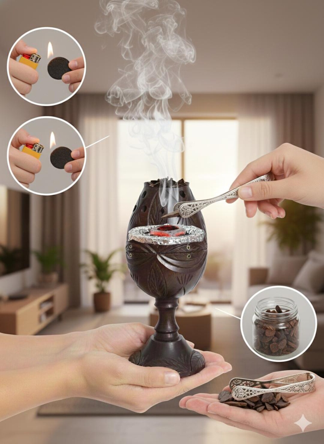 Hand Carved Wooden Burner Traditional Arabic Oud Incense Holder Exotic ...