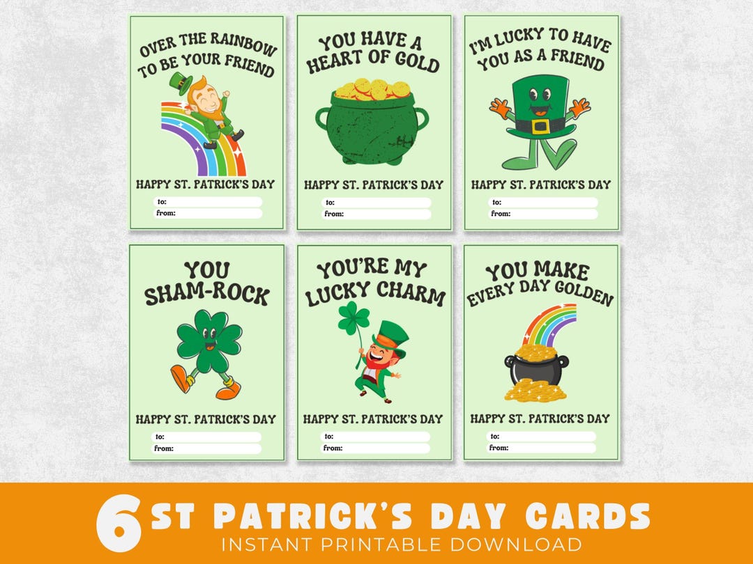 St Patricks Day Printable Cards for School, Cute St Patricks Day ...