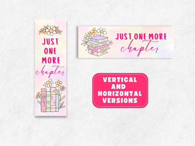 Just One More Chapter Printable Bookmarks, Floral Book Stack Digital ...