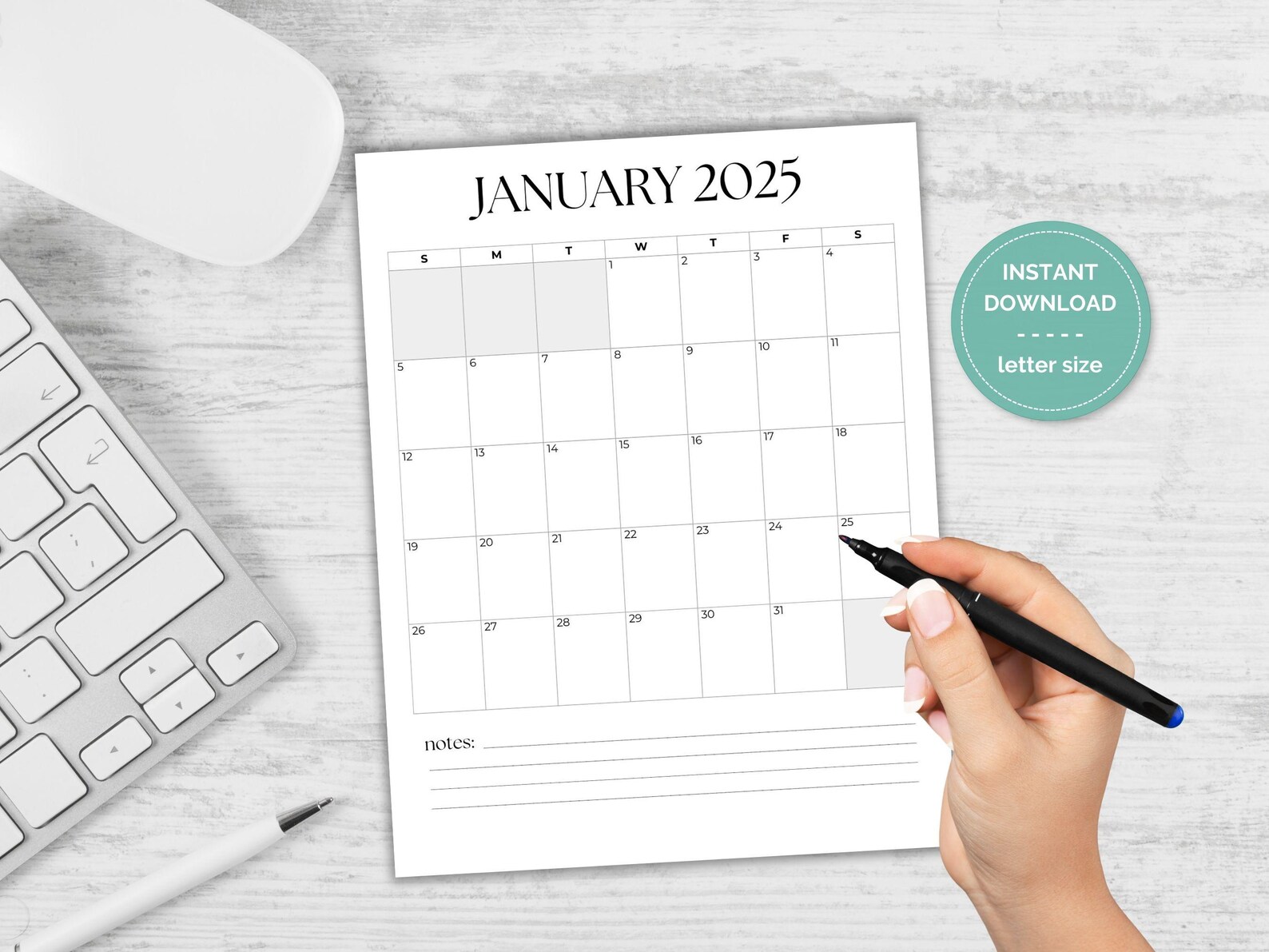 Printable January 2025 Calendar, Monthly Planner, Minimalist 2025 ...