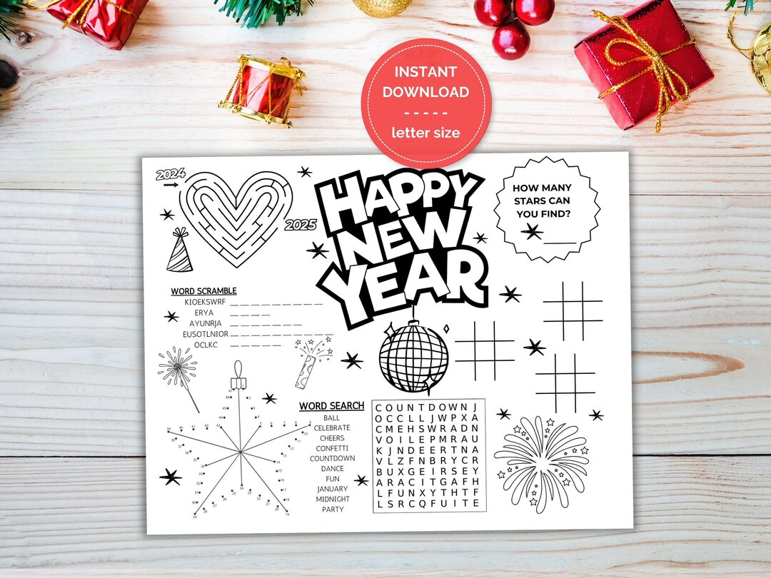 Printable New Years Placemat for Kids, New Year Holiday Activity ...