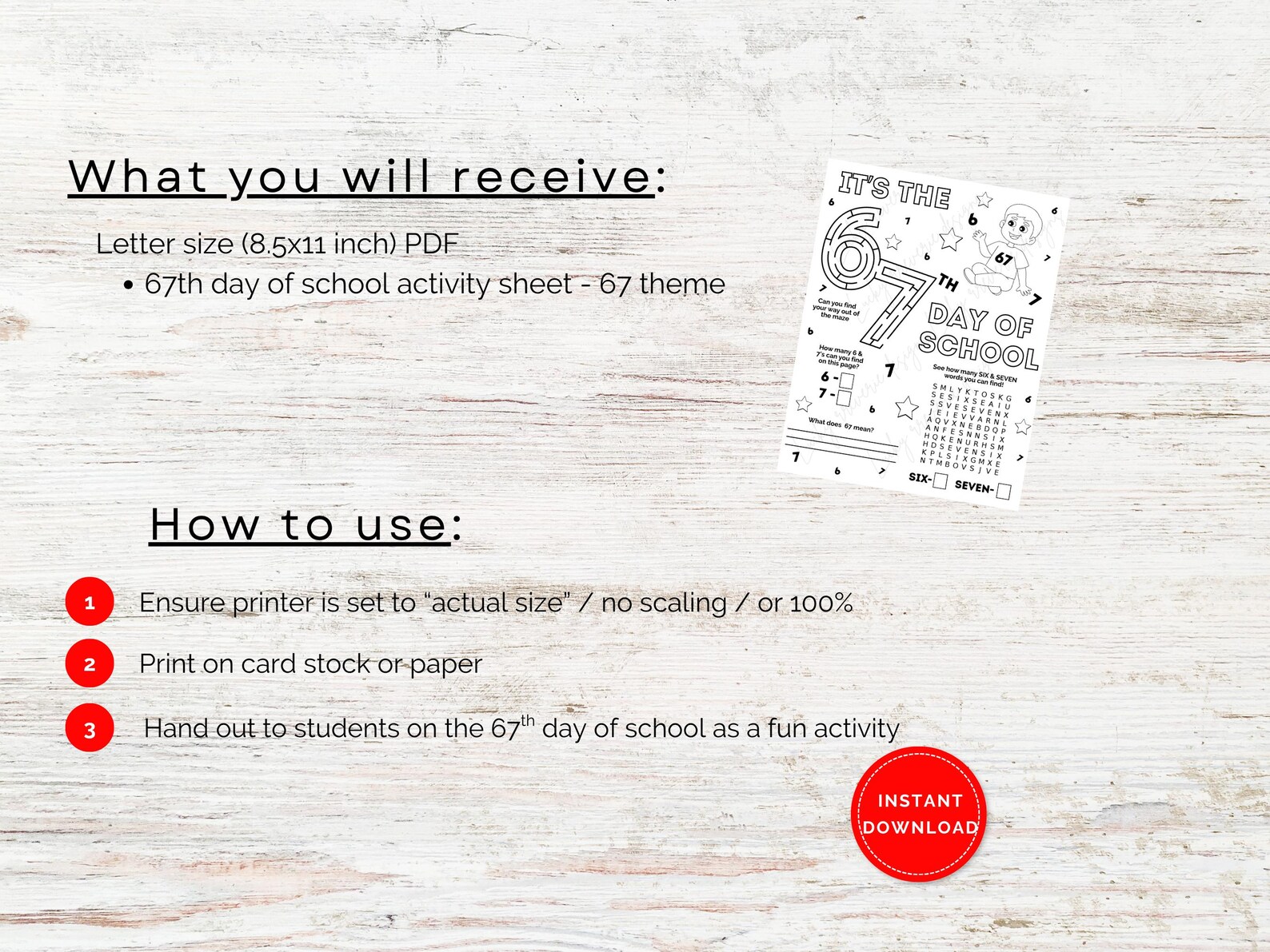 67th Day of School Activity Sheet Printable, 6 7 Printable for School ...