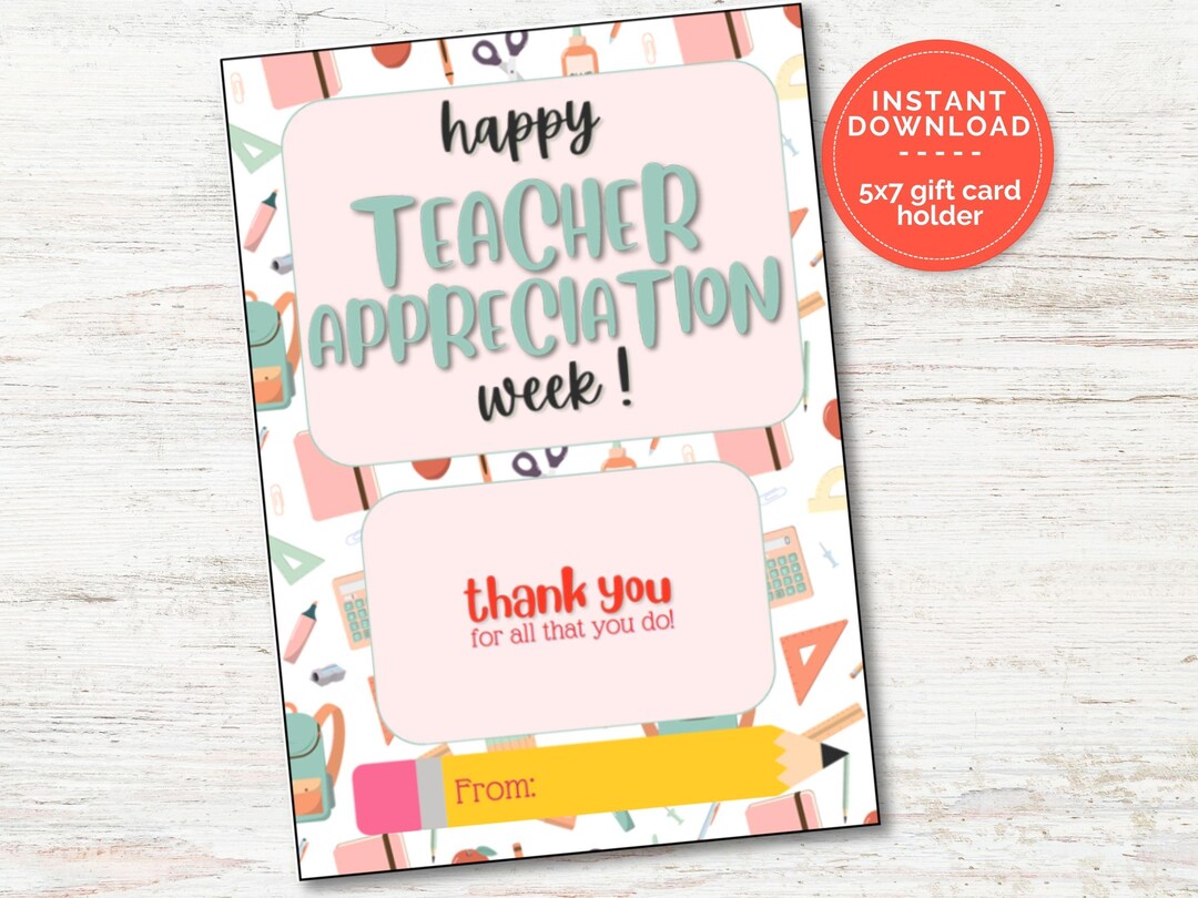 Teacher Appreciation Week Printable Gift Card Holder Teacher ...