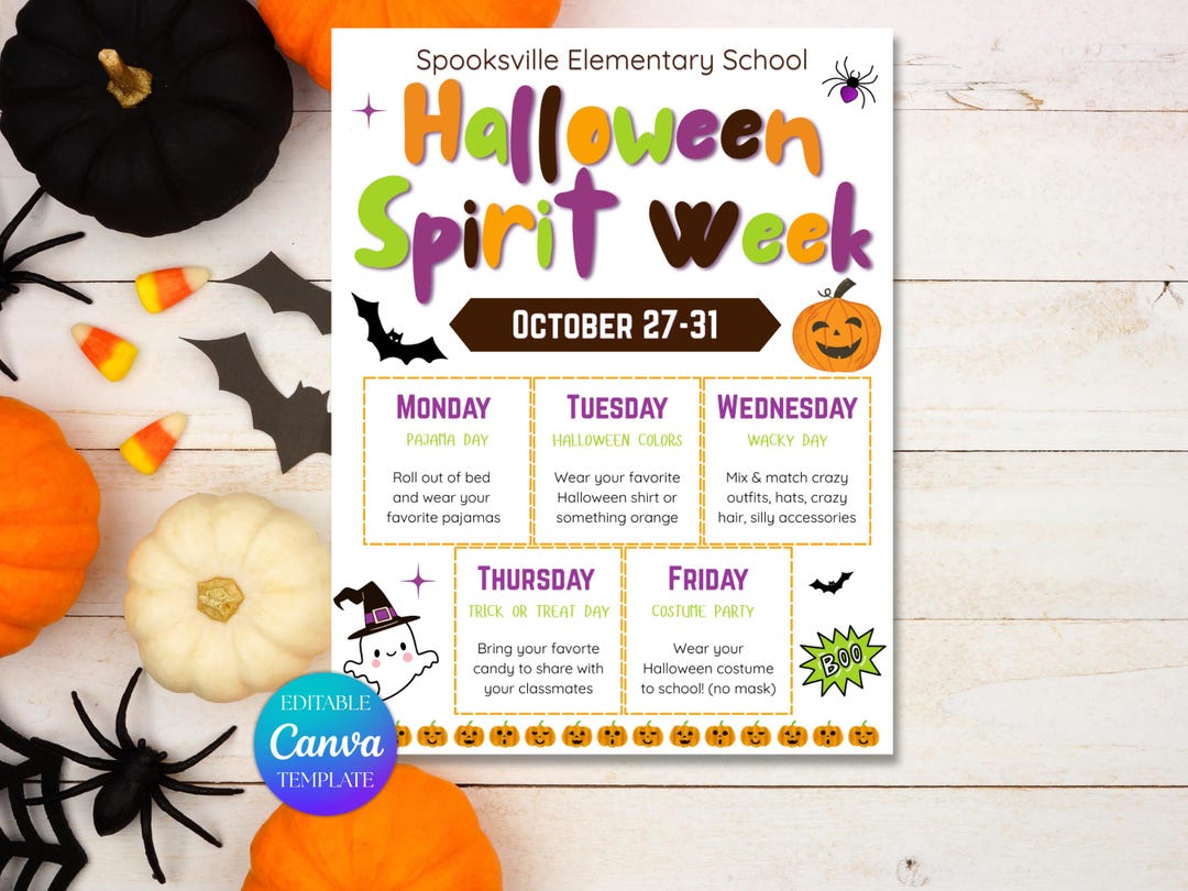 Halloween Spirit Week Editable Template, Halloween Spirit Week Flyer ...