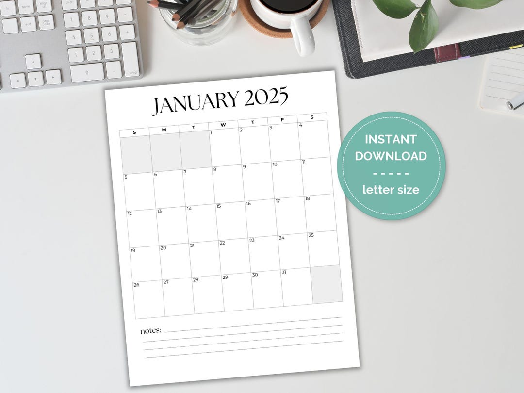 Printable January 2025 Calendar, Monthly Planner, Minimalist 2025 ...
