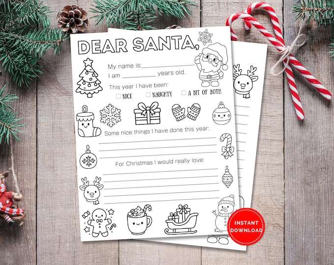 Carta a Santa Para Colorear, Letter to Santa Coloring Page, Printable ...