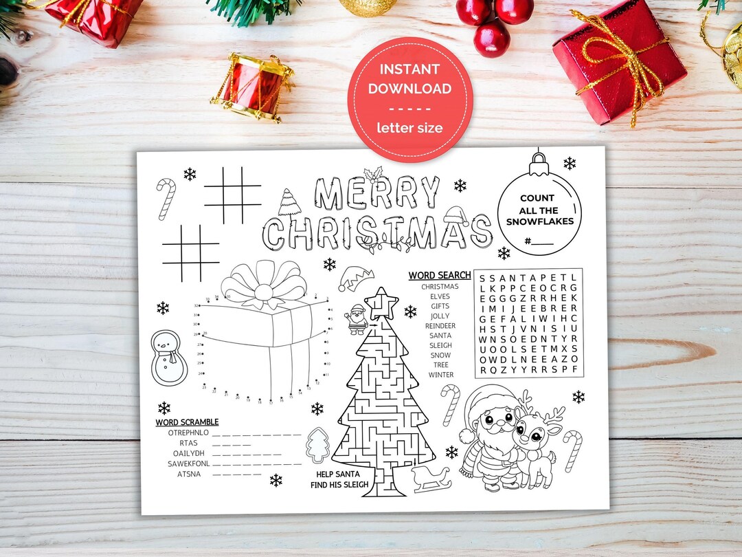 Printable Christmas Placemat for Kids, Christmas Holiday Activity ...