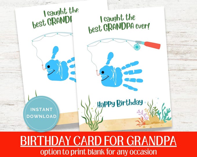 Handprint Art for Grandpa, Printable Birthday Card for Grandad, Gift ...