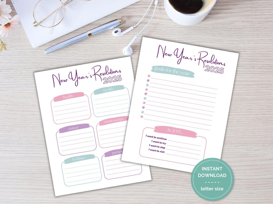 New Years Resolutions Printable Sheet, 2025 New Year Goals List, New ...