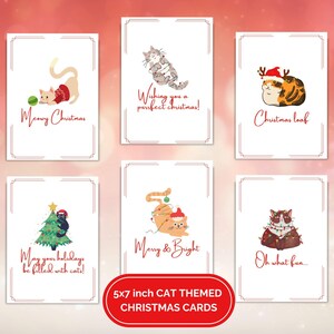 Printable Christmas Cat Themed Card Bundle, Cat Lover, Holiday Greeting ...