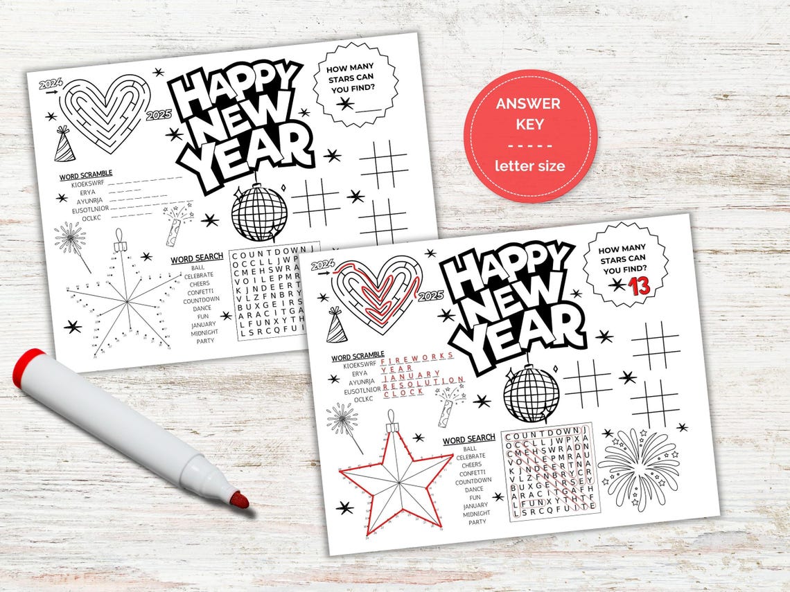 Printable New Years Placemat for Kids, New Year Holiday Activity ...