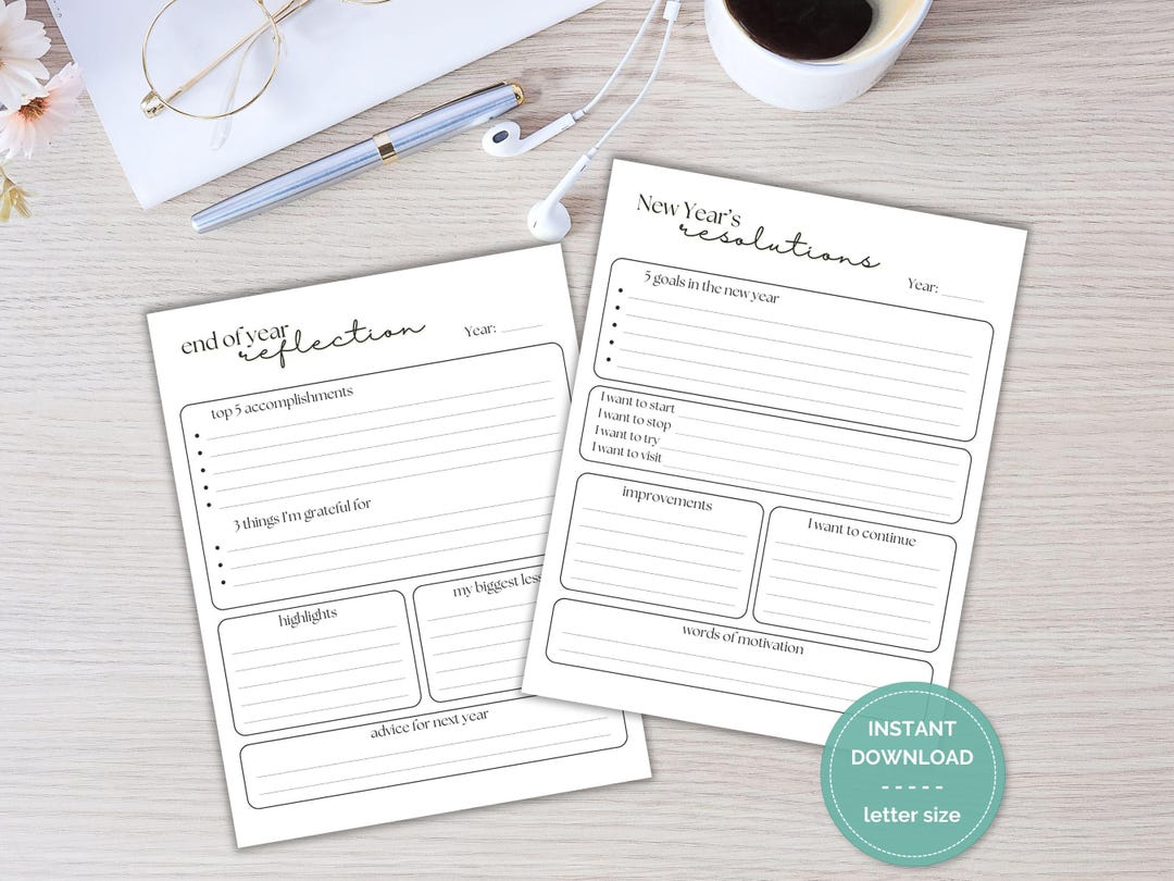 End of Year Reflection, New Years Resolutions Sheet, 2025 New Year Goal ...
