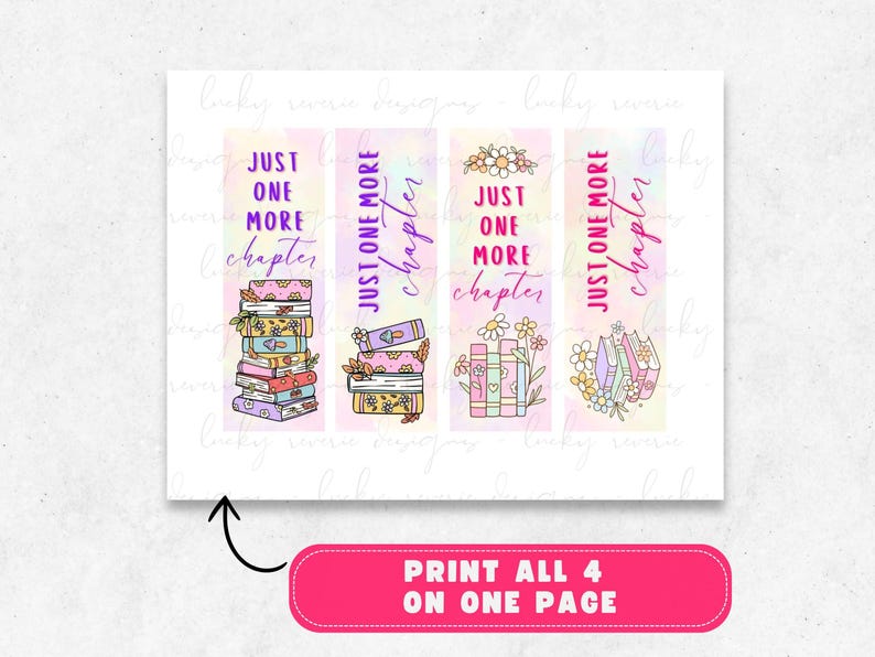 Just One More Chapter Printable Bookmarks, Floral Book Stack Digital ...
