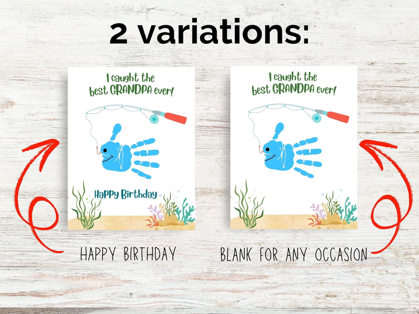 Grandpa Fish Handprint Art Printable Happy Birthday Card I Caught the ...