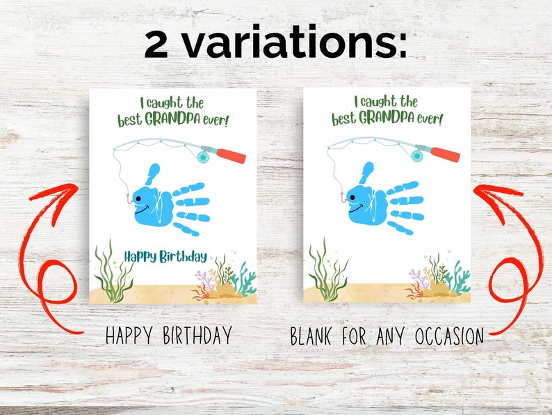 Grandpa Fish Handprint Art Printable Happy Birthday Card I Caught the ...