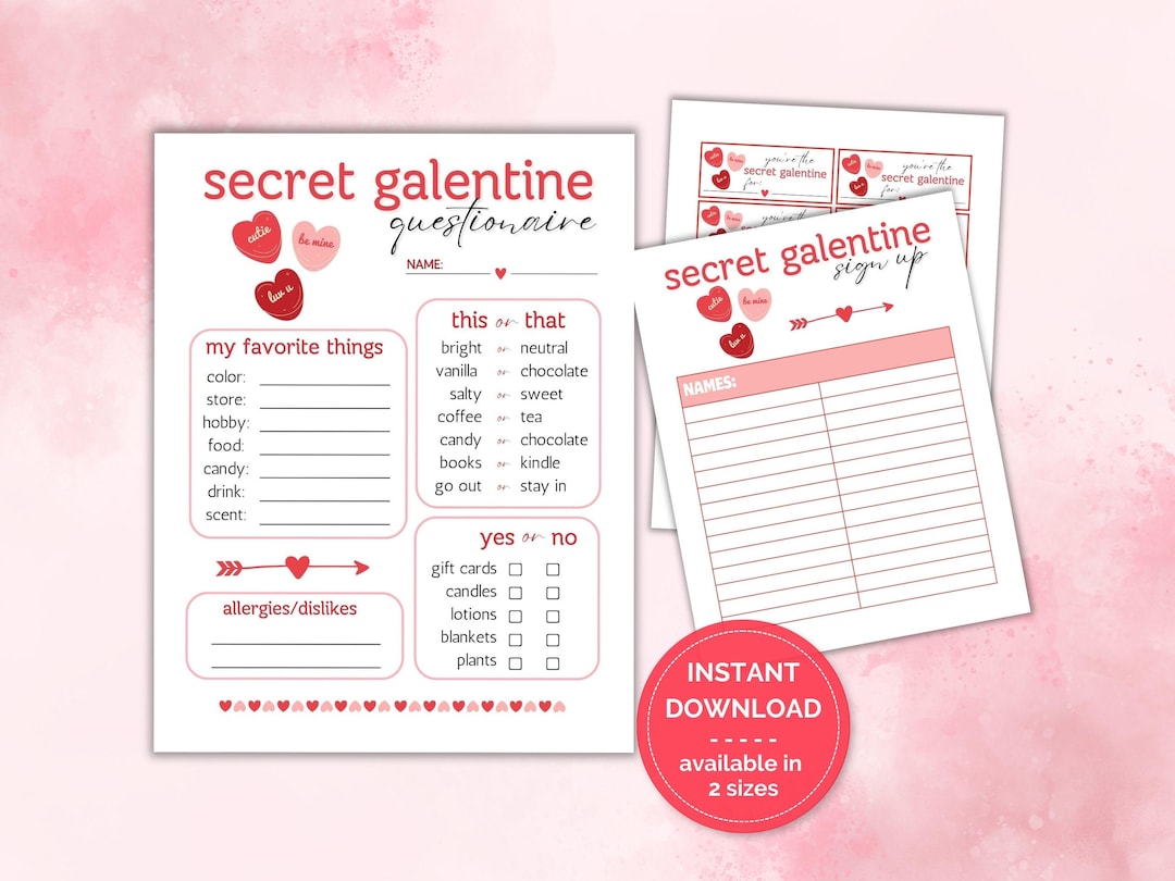 Secret Galentine Questionnaire, Printable Template Kit, Galentines Gift ...