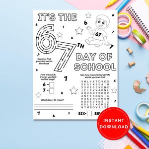 67th Day of School Activity Sheet Printable, 6 7 Printable for School ...