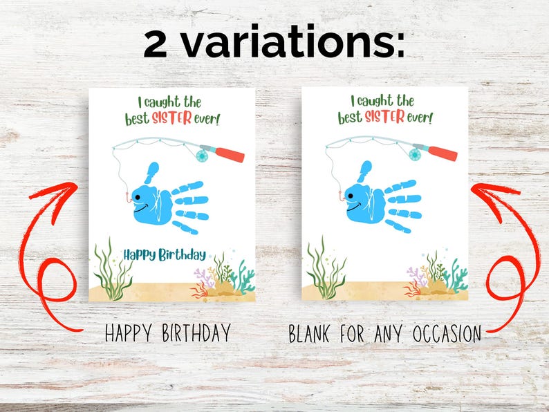 Sister Fish Handprint Art Printable Happy Birthday Card I Caught the ...