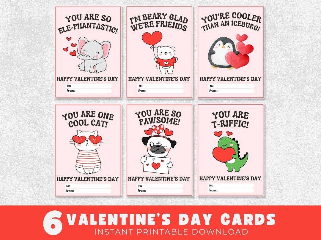Printable Cute Animal Valentines Day Cards, Cute Animal Themed ...