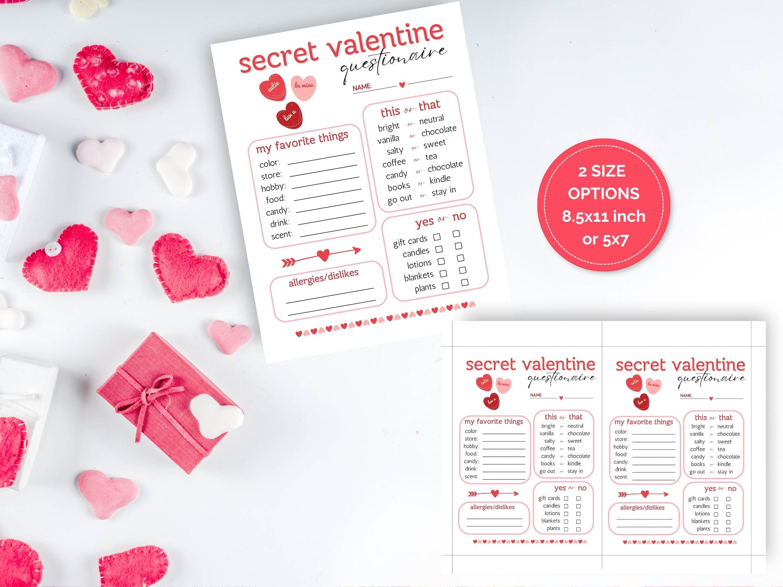Secret Valentine Questionnaire, Printable Template Kit, Valentines Gift ...