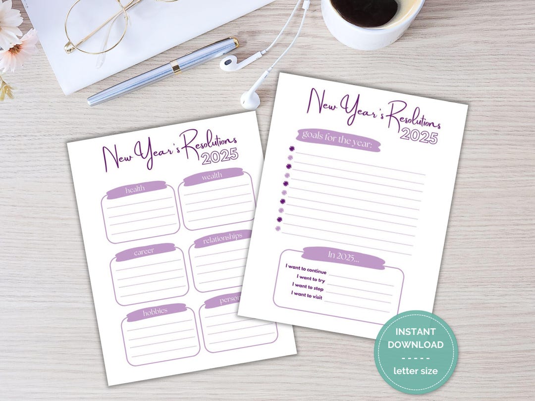 New Years Resolutions Printable Sheet, 2025 New Year Goals List, New ...