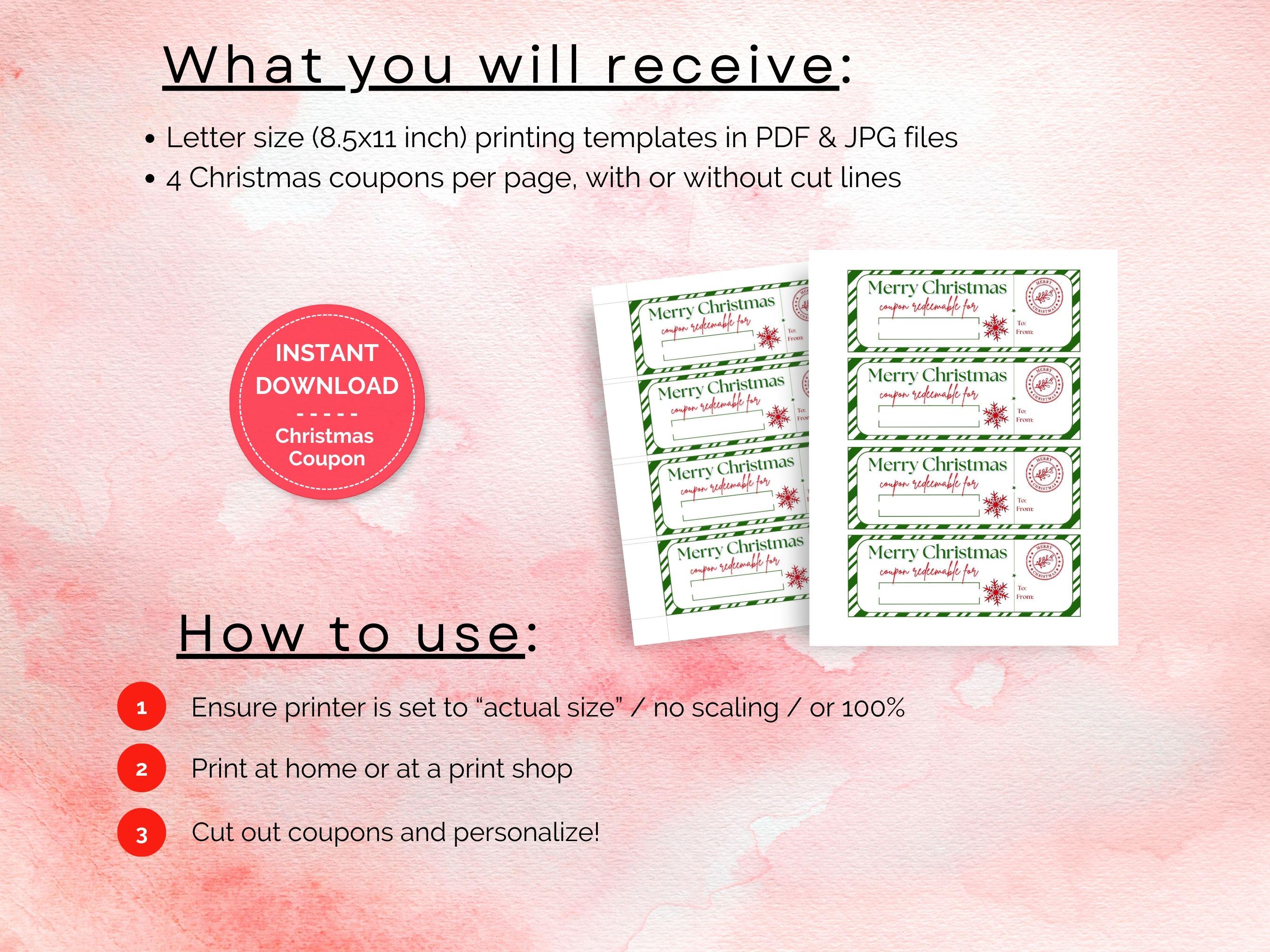 Christmas Gift Coupon Printable Template, Christmas Coupon Card, Gift ...
