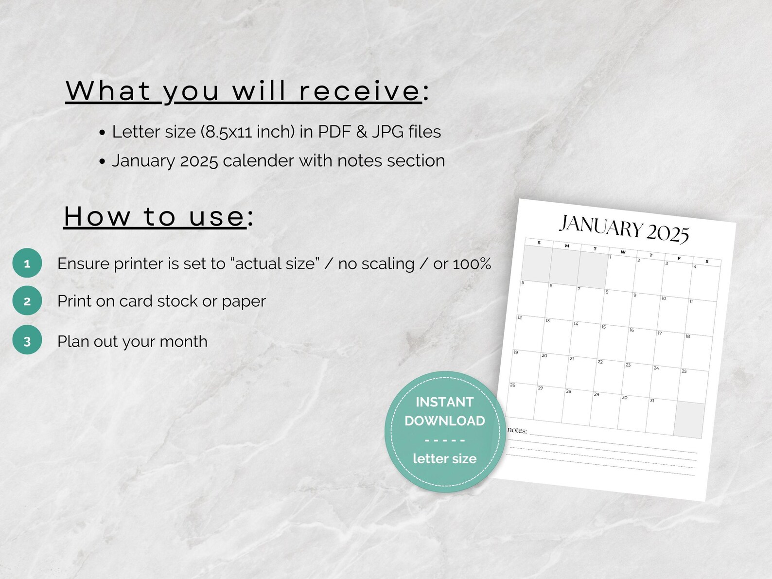 Printable January 2025 Calendar, Monthly Planner, Minimalist 2025 ...