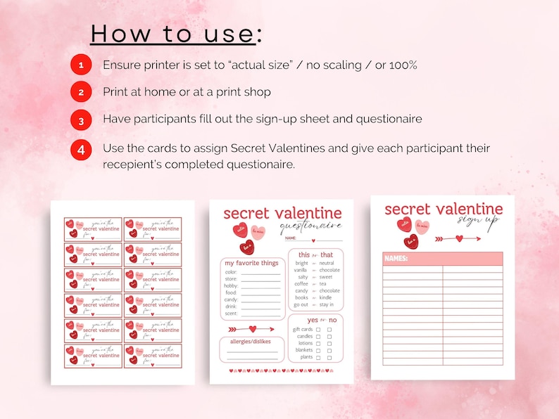 Secret Valentine Questionnaire, Printable Template Kit, Valentines Gift ...