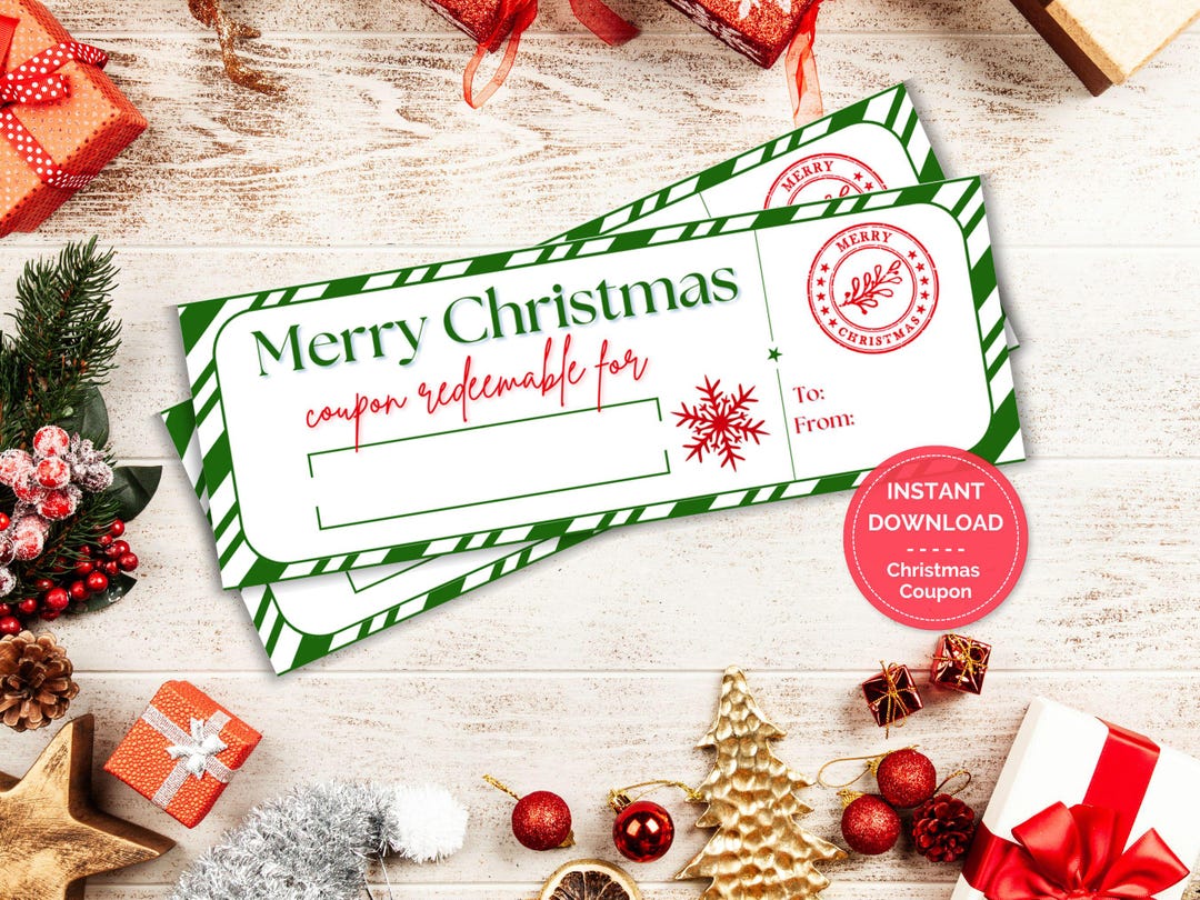 Christmas Gift Coupon Printable Template, Christmas Coupon Card, Gift ...