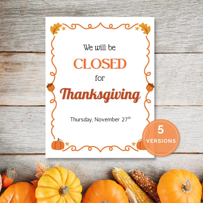 Thanksgiving Store Hours Sign - Etsy