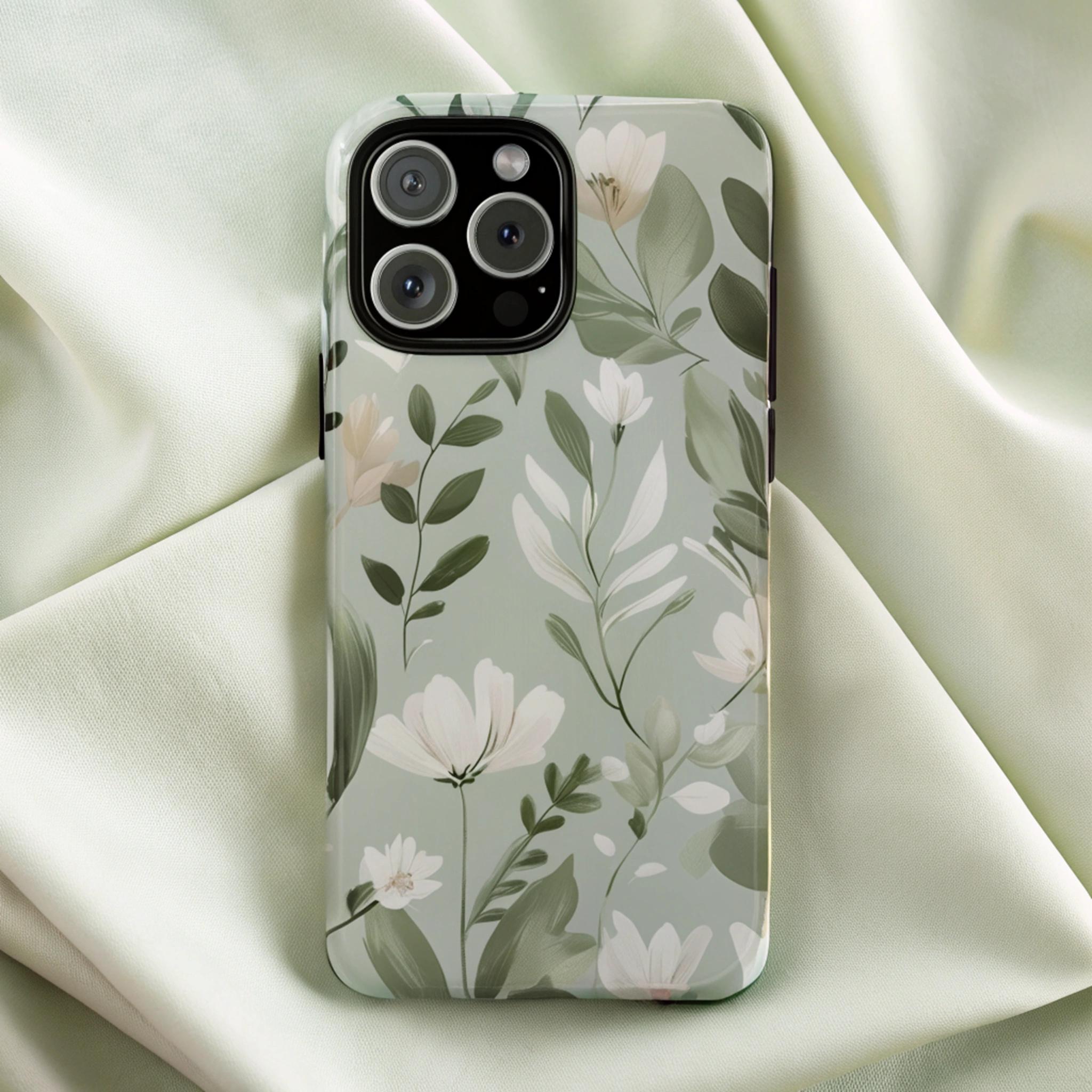 Custom Floral Pastel Green Phone Case With Dual Layer Protection ...
