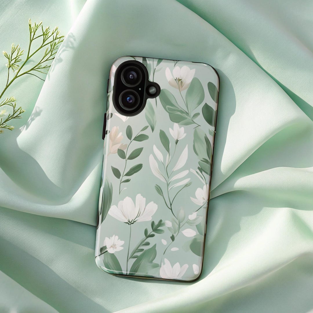 Custom Floral Pastel Green Phone Case With Dual Layer Protection ...