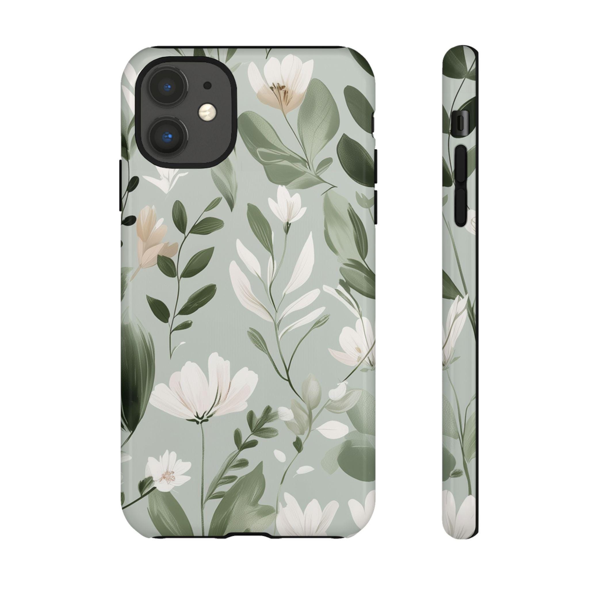 Custom Floral Pastel Green Phone Case With Dual Layer Protection ...