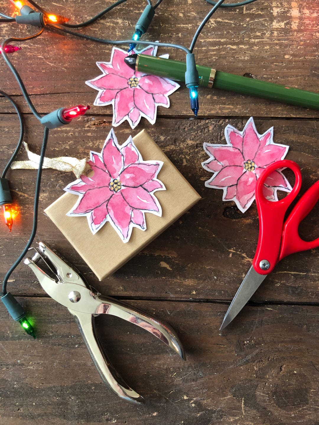 Watercolor Christmas Poinsettia Gift Tags Digital Download - Etsy