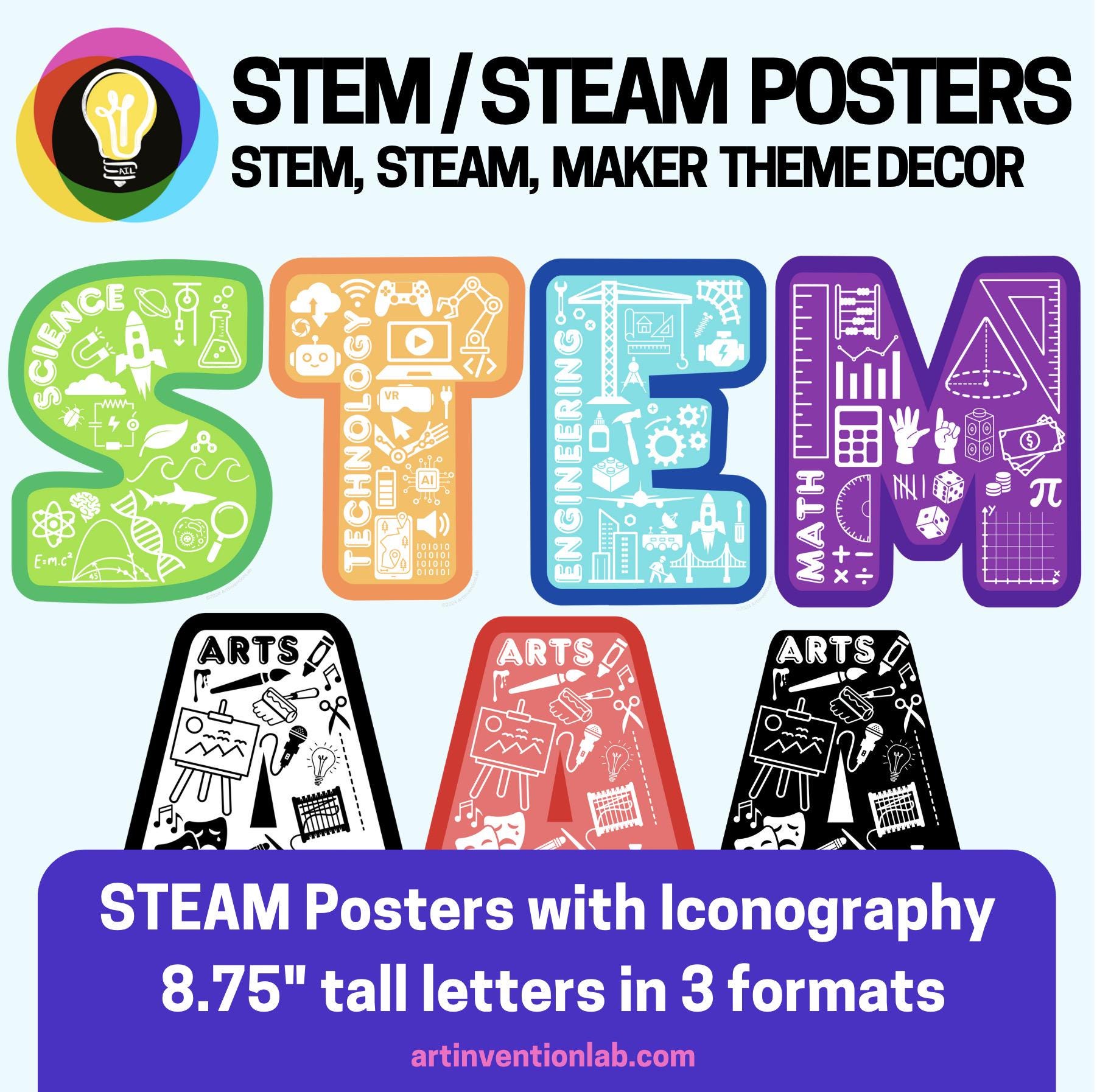 STEM / STEAM Posters Bulletin Board Classroom Decor - 3 Formats - Etsy