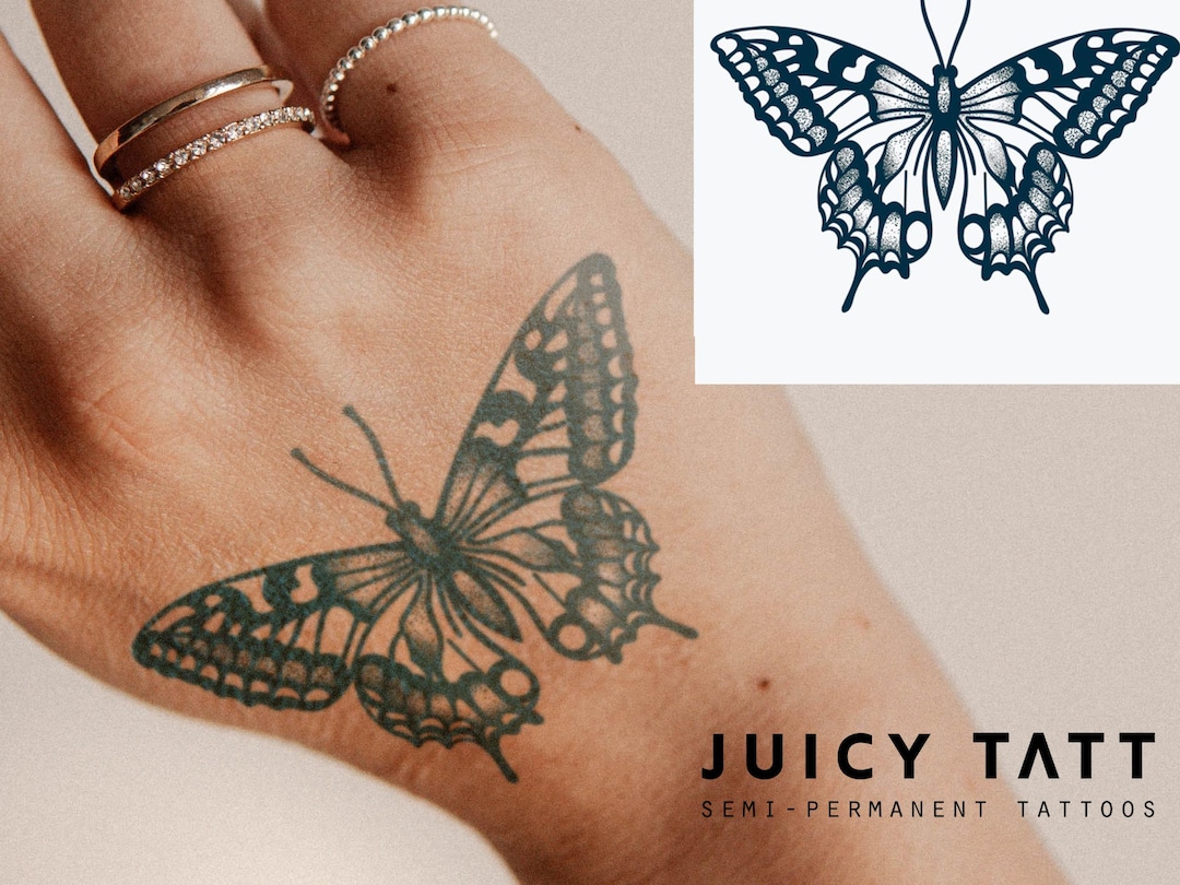 Semi-permanent Tattoos | Large Butterfly Hand Tattoo | Temporary Lasts ...