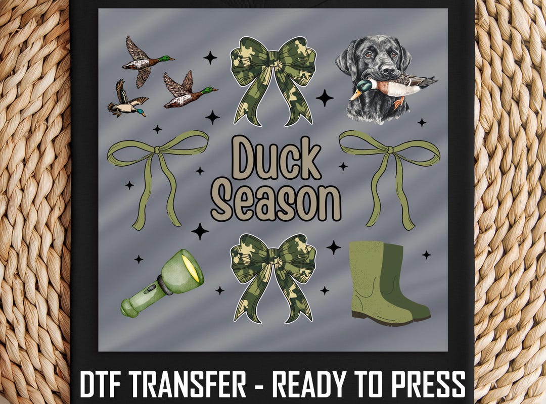 Duck Season DTF Transfer, Camouflage Ribbon, Hunting Theme Design ...