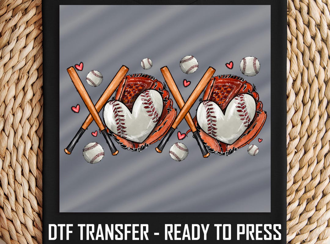 Baseball Heart DTF Transfer, Crossed Bats and Gloves Valentine Design ...