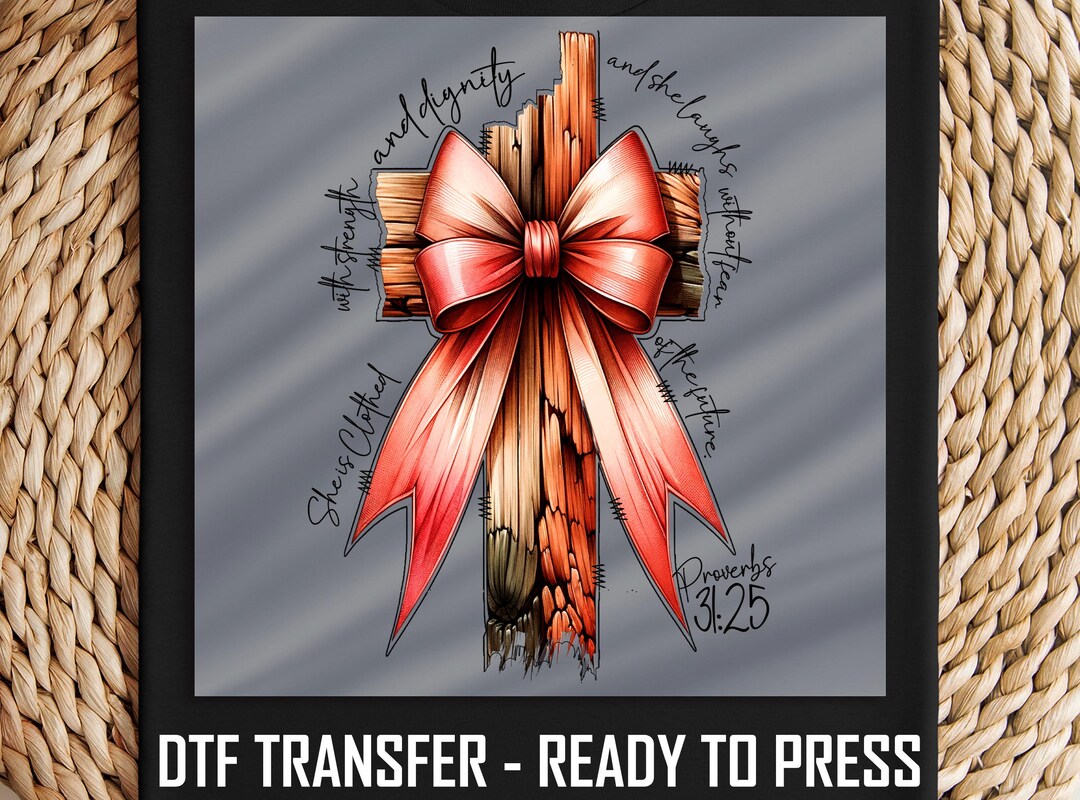 DTF Transfer Wooden Cross With Red Bow, Christian Faith Design, Ready ...