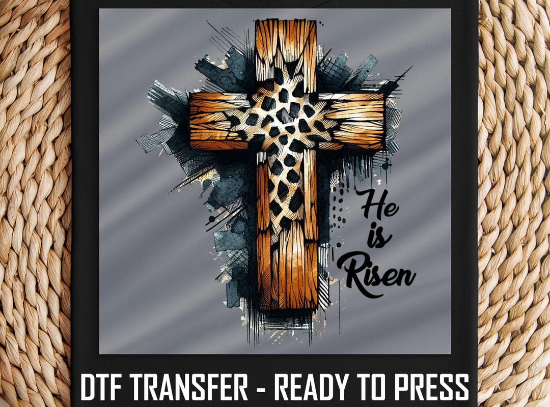 DTF Transfer Wooden Cross With Leopard Print, Christian Faith Design ...