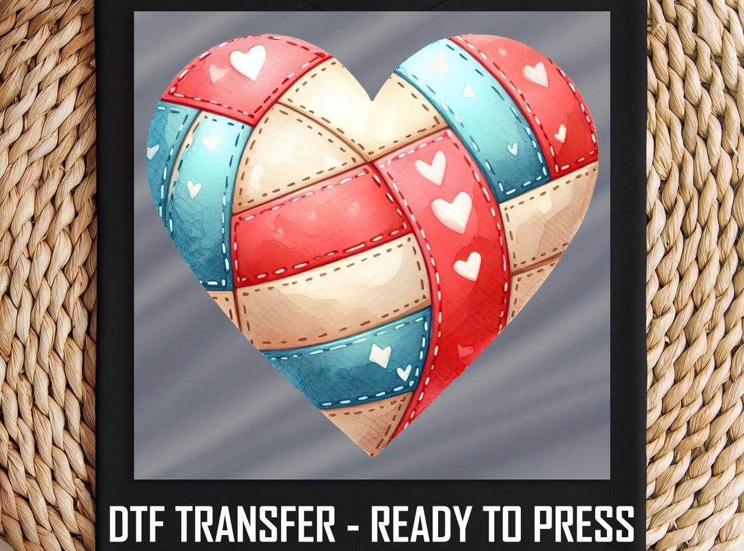 Patriotic Heart DTF Transfer, Red White Blue Patchwork Design, Ready to ...