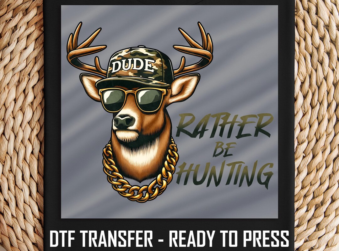 Hunting Deer DTF Transfer, Cool Buck With Camo Hat and Chain, Ready to ...