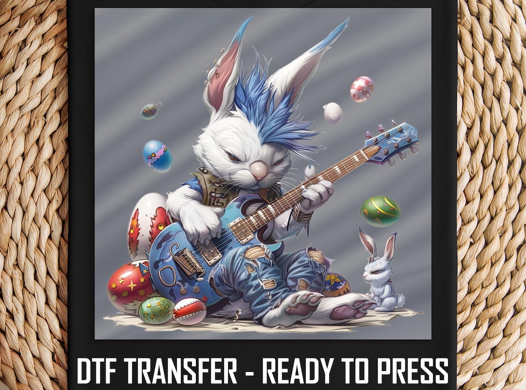 Rockstar Bunny DTF Transfer, Punk Rock Easter Rabbit With Guitar, Cool ...
