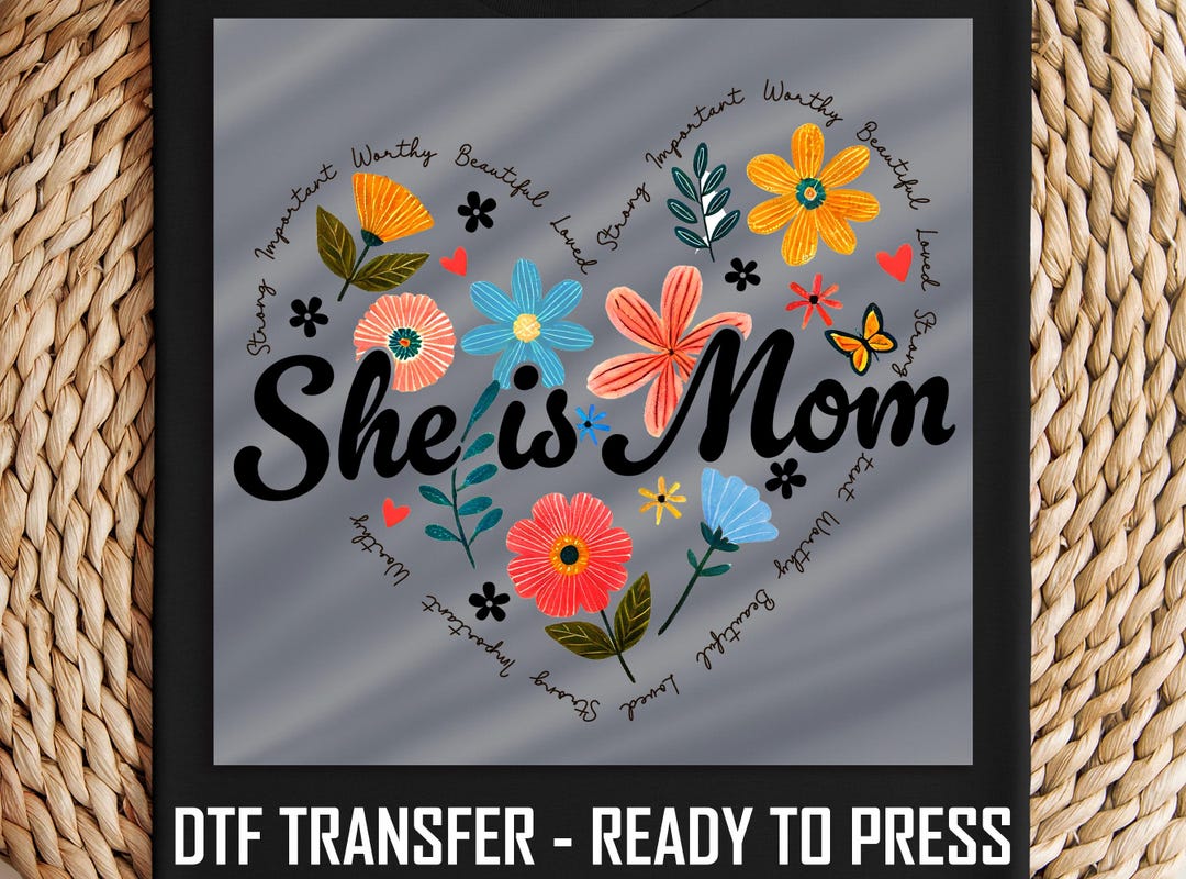 Colorful Floral Heart DTF Transfer, Inspirational Words Strong Worthy ...